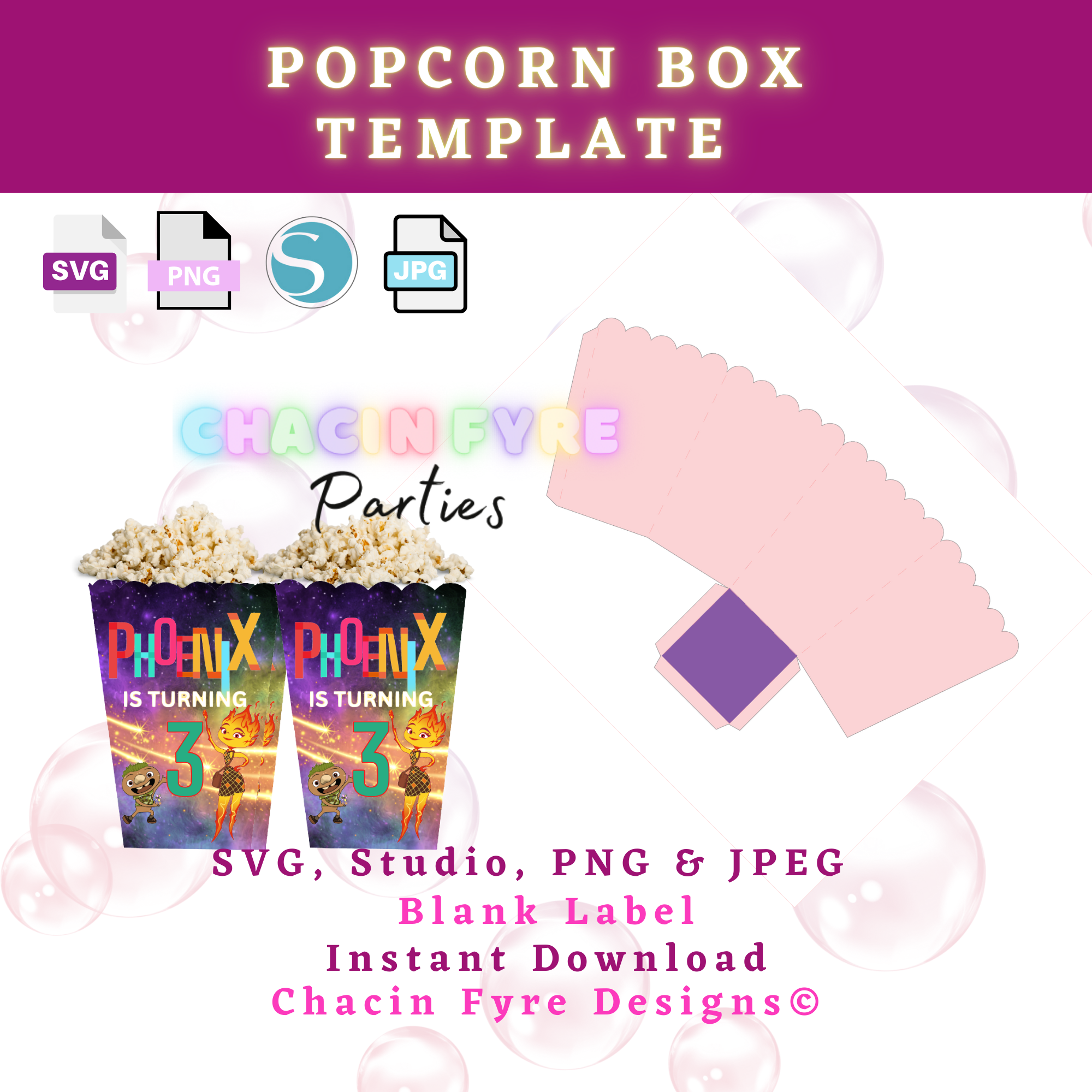 Mini Popcorn Box Template – Chacin Fyre